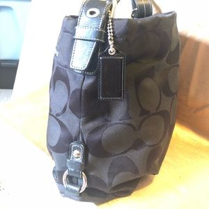 Coach | Bags | Coach Signature Icon Bag Black Leather Nylon Euc | Poshmark